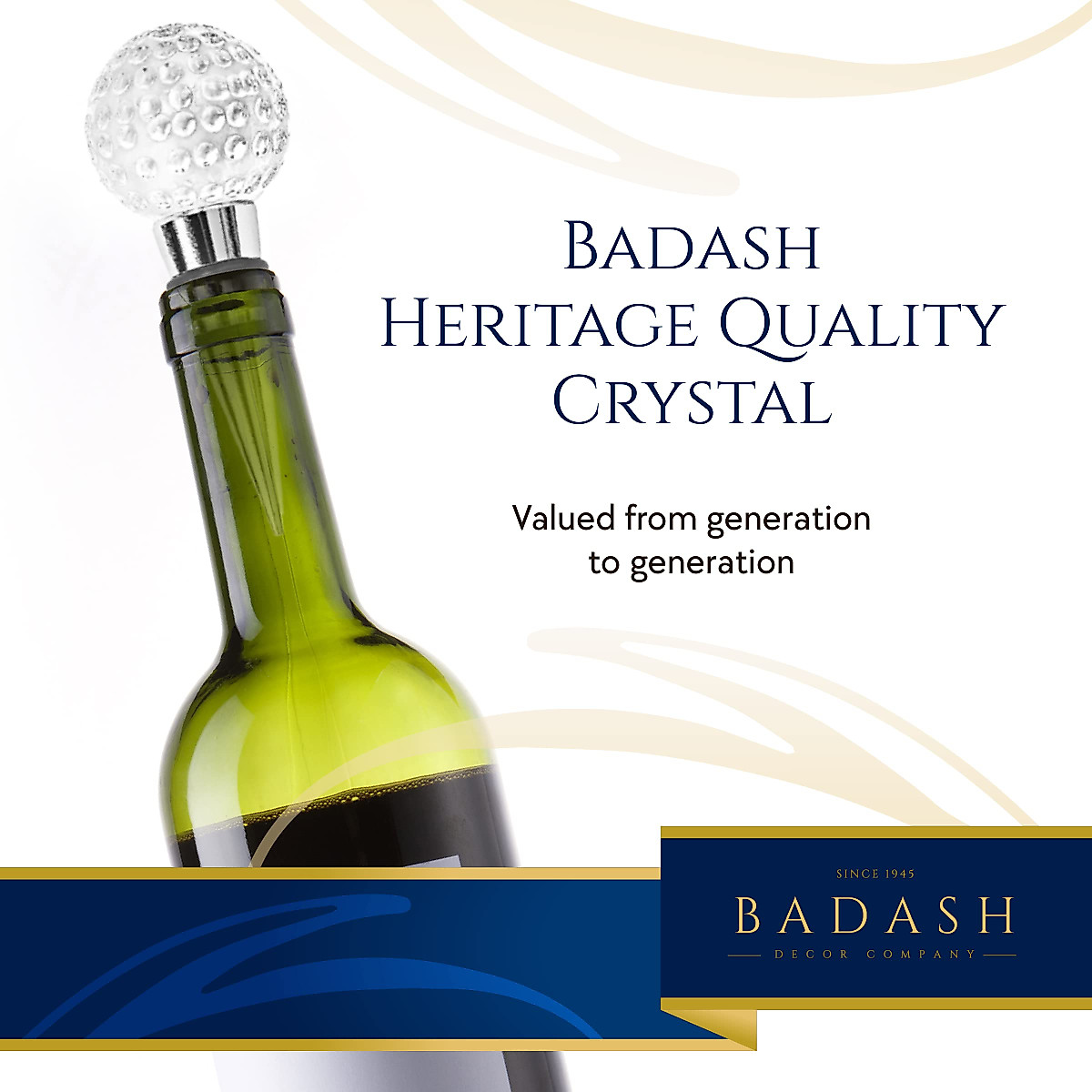 Badash Golf Ball Wine Bottle Stopper - 2" Long Mouth-Blown Lead-Free Clear Glass Stopper - Sparkling Wine Bottle Stopper for Liquor or Wine Glass Bottles