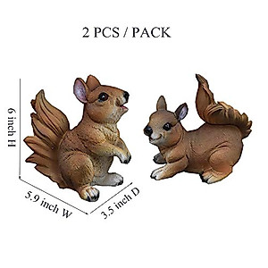Squirrel Two pcs Resin Animal Garden Figurines Outdoor and Garden Decor Patio Yard (Resin, 5.8inch)