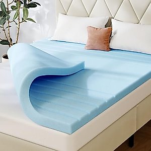 DWVO Basic 2 Inch Queen Cooling Gel-Infused Memory Foam Mattress Topper, 3-Zone Ventilated Design Bed Topper Revitalizes Old Mattress Comfort for Back Pain, RV Outdoor Camping, CertiPUR-US, Blue
