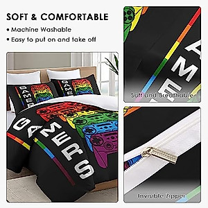 Duvet Cover Full Size, Gamepad Gamer Vintage Red Bedding Set with Zipper Closure for Kids and Adults, Game College Gaming Comforter Cover with 2 Pillow Shams for Bedroom Bed Decor