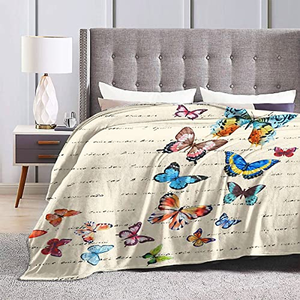 YRAQLVU Butterfly Fleece Throw Blanket, Soft Cozy Warm Flannel Plush Blanket Lightweight Blankets for Couch Sofa Bed Decor Morthers Day Gift 50x60