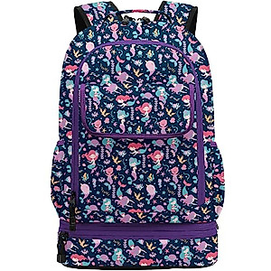 Leaper Water-resistant Cute Mermaid Laptop Backpack Double Deck Lunch Bag Satchel Purple