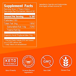 Bulletproof Brain Octane C8 MCT Oil, 16 Ounces, Keto Supplement for Sustained Energy and Fewer Cravings