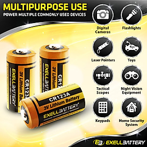 10X 3.0V Exell EB-CR123A Lithium Battery |Highest Capacity ON The Market 1700mAh| Fits Night Optics USA, Pulsar, Night Vision Replaces EL123AP, VL123A, 123-SANYO, 5018LC, 6205, BR2/3A, CR123, CR123-2