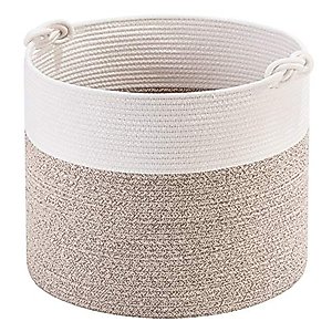 MINTWOOD Design 15 x 14.2 Inches Woven Cotton Rope Storage Basket, Stuffed Toy Basket Bin, Laundry Basket Hamper, Nursery Basket, Dog Toy Basket, Blanket Basket, Gift Basket, Light Brown