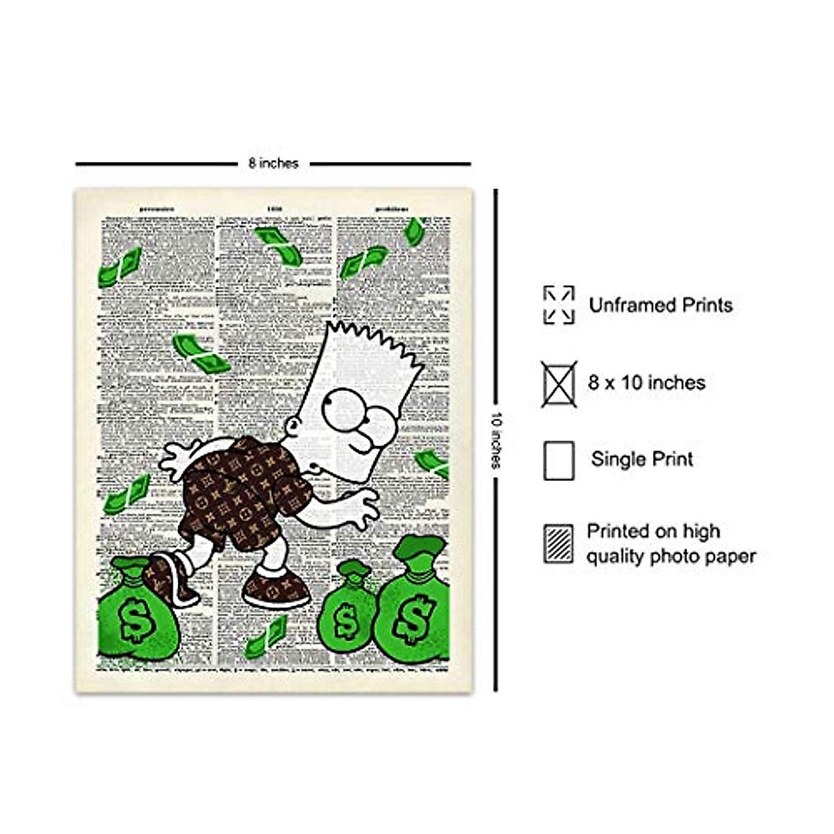 Graffiti Wall Art of Louis Vuitton - Bart Simpson Poster - Banksy Wall Art Set - LV Wall Decor - Money Decorations Wall Decor - Urban Wall Decor - Funny Street Art Mural for Alec Monopoly Fans