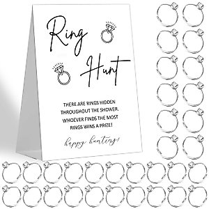scodilo Bridal Shower Ring Game, The Ring Hunt Game for Bridal Shower-1 Sign and 30 Rings, Minimalist Bridal Shower Wedding Shower Games Favors for Guests, Engagement Rings Bridal Shower Decor-6