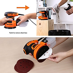 5-inch 3.0A Random Orbit Sander with 12Pcs Sandpapers, 6 Variable Speed 6000-13000RPM and High-Performance Dust Collection System for Woodworking