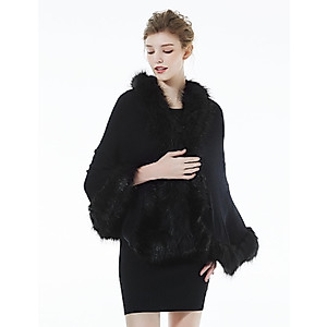 Faux Fur Shawl Wrap Stole Shrug Bridal Winter Wedding with Hook,Black,One Size