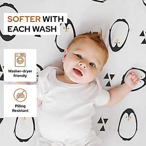 Pickle & Pumpkin Premium Organic Crib Sheet | 2 Pack 100% Organic Jersey Cotton Fitted Crib Sheets Set | Toddler or Standard Crib Mattress Sheets | Girls & Boys | Penguin & Woodland Crib Sheet