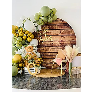 Leowefowa Rustic Wood Round Backdrop Cover(without stand) 7x7ft Polyester Wood Birthday Background for Photo Girl Boy Birthday Baby Shower Gender Reveal Party Banner Bridal Shower Grad Prom Photo Prop