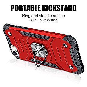 JAME Case for iPhone SE 2022/2020/8/7 Case with Screen Protectors 2Pcs, Military-Grade Drop Protection, Shockproof Protective Phone Cases, with Car Mount Ring Kickstand Case for iPhone SE 2020/8/7 Red