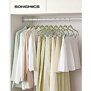 SONGMICS 30-Pack Pants Hangers and 50-Pack Clothes Hanger Bundle, Velvet Hangers with Adjustable Clips, Non-Slip, and Space-Saving, Pale Green UCRF012GR30 and UCRF021GR50