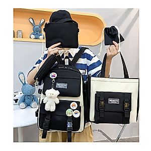 MQUN 5pcs School Bags Set Kawaii Backpacks with Pendant Lunch Bag, Pencil Case, Handbag, Coin Purse for Teen Girls School Backpack