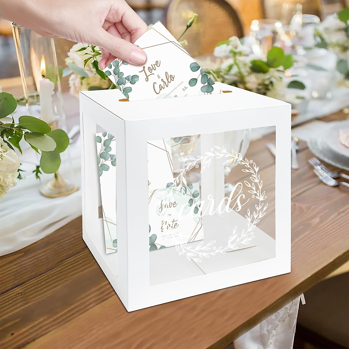 LIKAJON 1 Pack Wedding White Card Box, Transparent White Gift Card Box for Wedding Decorations for Reception, Money Box for Bridal Shower Decorations Party Reception Anniversary Baby Shower