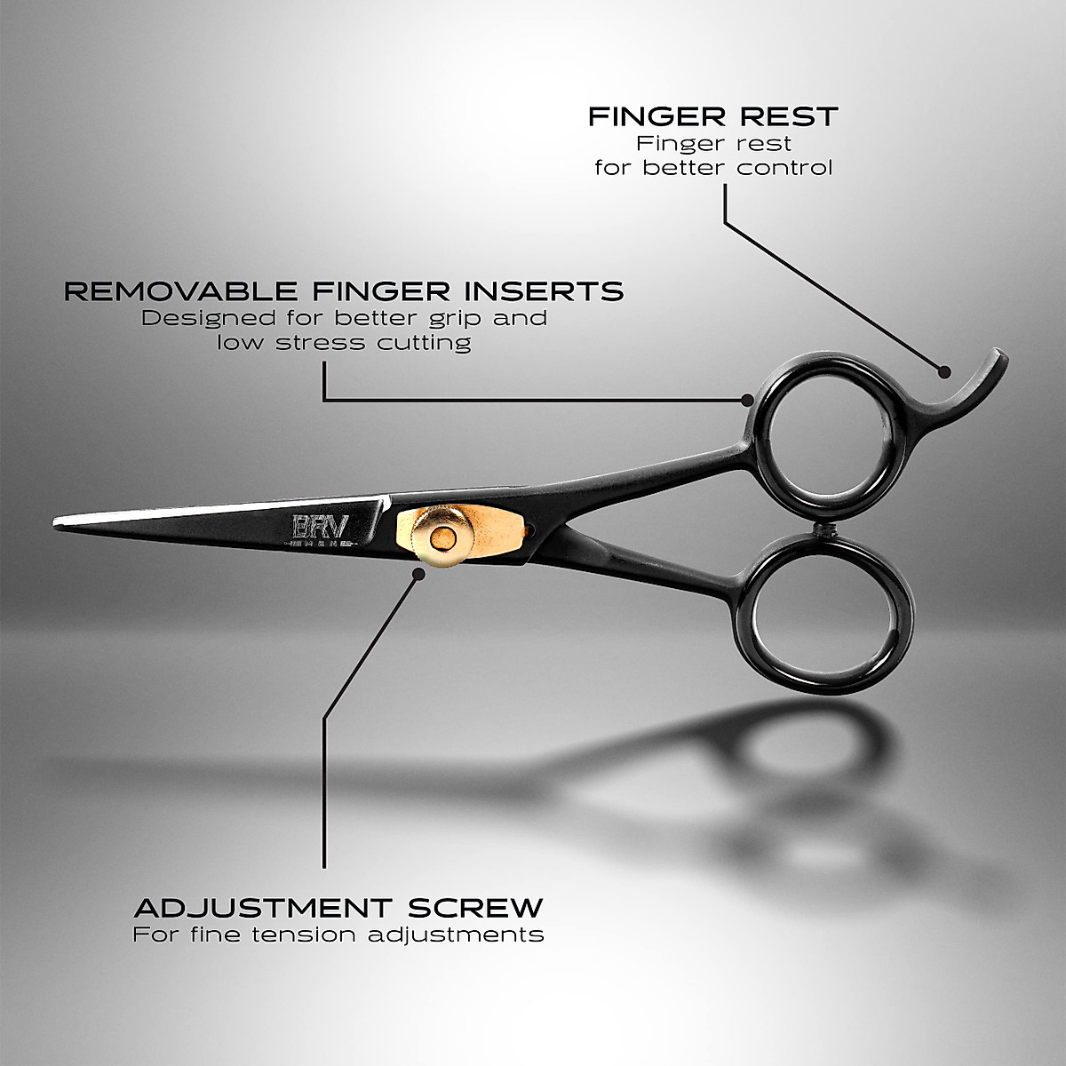 BRV MEN Razor Sharp Beard & Mustache Scissors - 5" - High Carbon Stainless Steel - Facial Hair Trimming Shears - RIGHT HANDED, Black