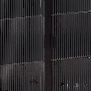 Aisurun 28.35" Modern Storage Cabinet Sideboard with 2 Glass Doors, Fir Top & 3 Storage Shelves for Entryway Living Room Home Office Dining Room, Black+Brown