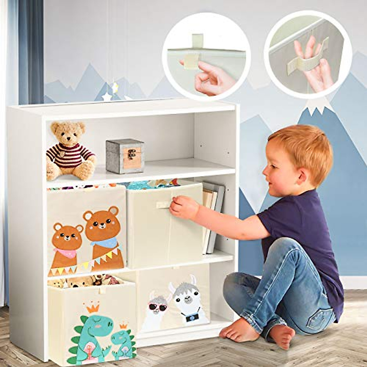 GARPROVM Organizer for Kids Nursery, Cute Cartoon Animal Storage Bins Basket Cube for Shelves, with Handles, fits Baby, Clothes, Children's Room, 13inch