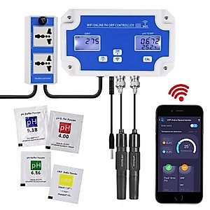 Smart pH ORP Controller, 3 in 1 Aquarium pH Monitor Wi-Fi for pH/ORP/Temp Measurements in Water with Calibration, Can Fit with CO2 Bottle & O3 Generator