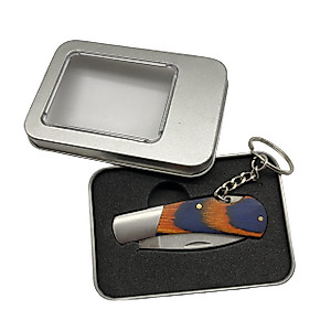 HOULIME Folding Knife, Keychain Knife, Stainless Steel and Colorful Wood Handle Pocket Knife, Blade Length 1.9In with Aluminum Gift Box