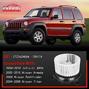 FAERSI HVAC Plastic Heater Front Blower Motor with Fan Cage Compatible with 2004-2010 Infiniti QX56, 2005-2015 Nissan Armada, 2004-2008 Nissan Titan, 2004 Nissan Pathfinder Replaces 700174 27226ZH00A