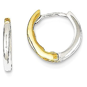 14K Two Tone Gold Small 1.35mm Round Hinged Hoop Earrings