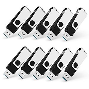 Flash Drives 10 Pack 16GB USB Drive Bulk USB 3.0 Thumb Drives 16GB Memory Stick with LED Indicator Keychain Hole (Black 10-Pack)
