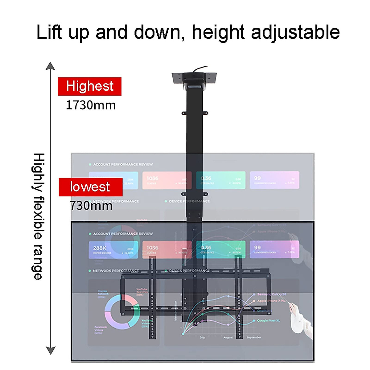 RAJYQODIS Motorized Tv Mount, Tv Motorized Lift with Remote Control and Memory Setting, Vertical and Ceiling Installation Methods, Fits 26-70inch TVs