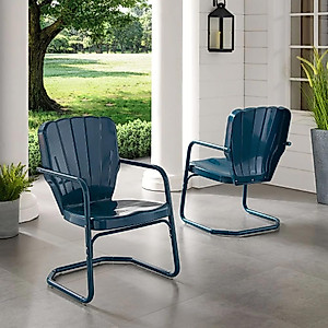 Crosley Furniture Ridgeland 2-Piece Outdoor Chair Set, Retro Metal Patio Chairs for Dining, Porch, Deck, Navy