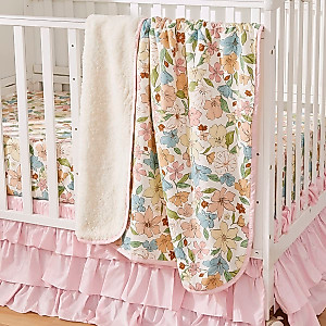 Brandream Crib Bedding Set for Girls 3 Pieces Floral Baby Nursery Bedding Set with Enchanting Blossoms Painterly Petals Leaves Design, Cotton