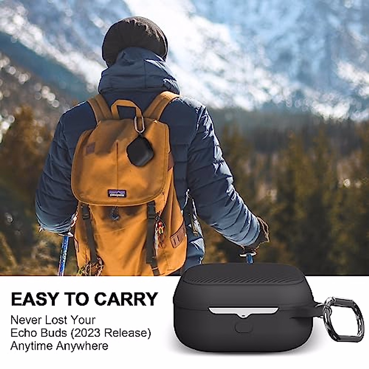 Silicone Case Compatible with Echo Buds 2023 Shockproof Protective Case Cover for All-New Echo Buds (2023 Release) Portable Scratch Resistant Cover with Carabiner and Lanyard (Black)…