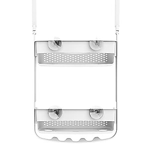 EMT ETRENDS Plastic Shower Caddy over Shower Head/Door,Hanging Shower Caddy, 2 in 1 Adjustable Shower Organizer,Rust Resistant No Drilling Anti-Swing Shelf for Bathware (4 suction cup, White)