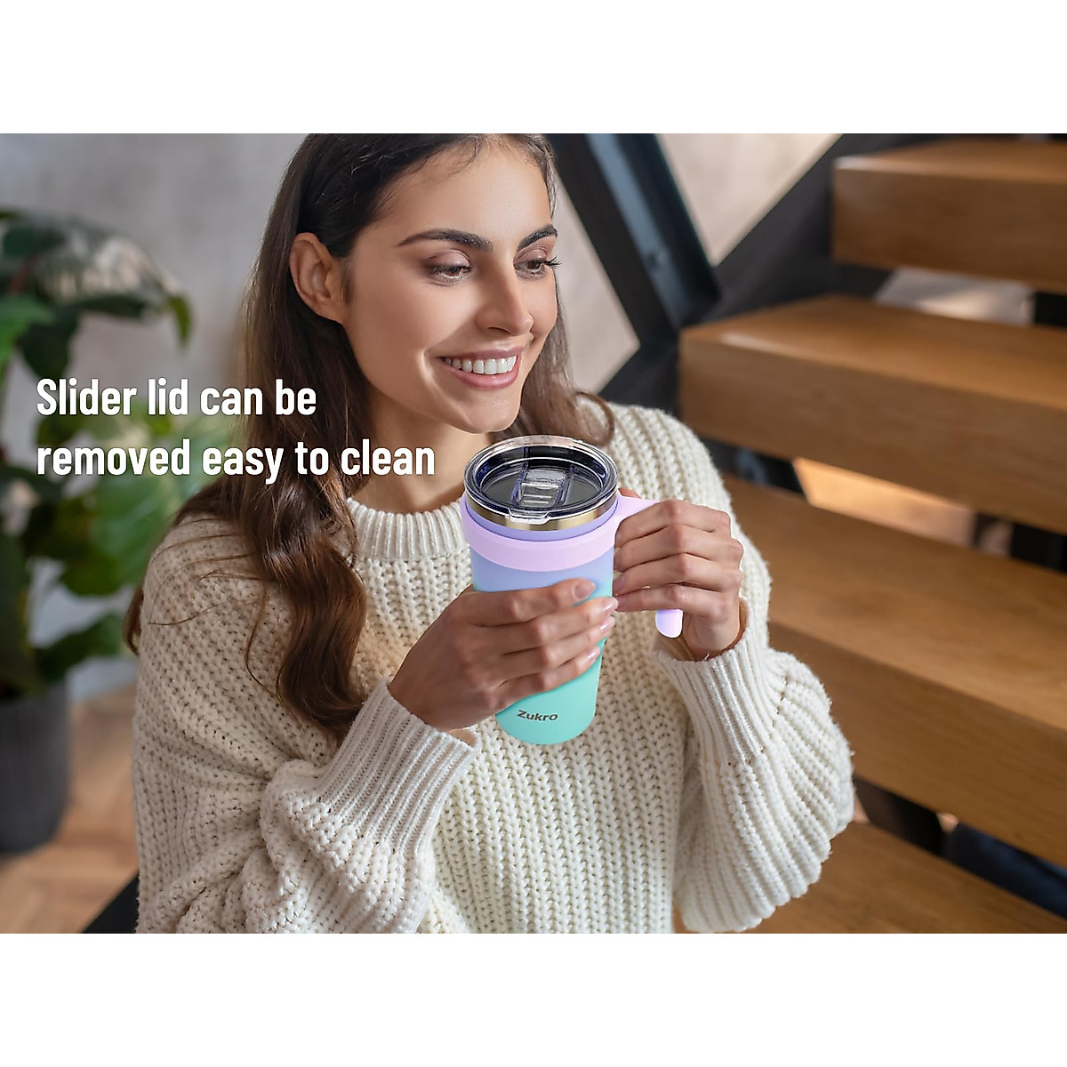 Zukro 24 oz Tumbler with Handle and Straw - Leak Proof Insulated Stainless Steel Cup with Slider Lid For Home and Travel - Double-wall Coffee Mug Keep Drinks Hot and Cold - Dishwasher Safe, No Sweat