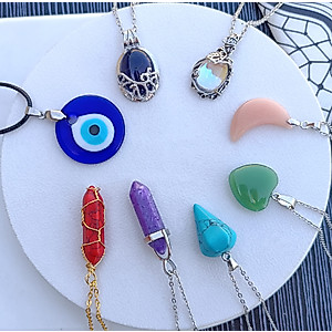 SMADYYY Crystal Necklace Healing Moonstone Heart Necklaces Evil Eye Sunflower Sun and Moon Necklace Hippie Pendants Indie Aesthetic Jewelry set for Women Men Gift (vintage pendant-12pcs)