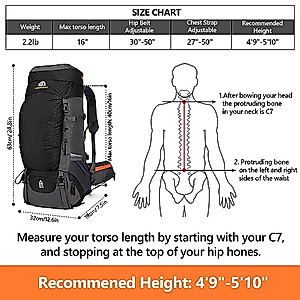 Unineovo 60L Lightweight Hiking Backpack with Rain Cover, Outdoor Sport Waterproof Travel Daypack for Climbing Camping Touring (Black)