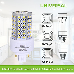 TSEXES Gx24q 4-Pin Base Light Bulbs,10W LED PL Recessed Lights Replacement 26W CFL,for Kitchen Wall Sconce,Daylight 5000K,4 Pack