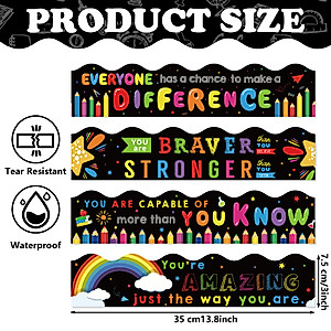AnyDesign 69ft Inspirational Quote Bulletin Board Borders Growth Mindset Motivational Board Borders Stickers Scalloped Borders Trim for School Classroom Chalkboard Office Wall Party Decor,60Pcs