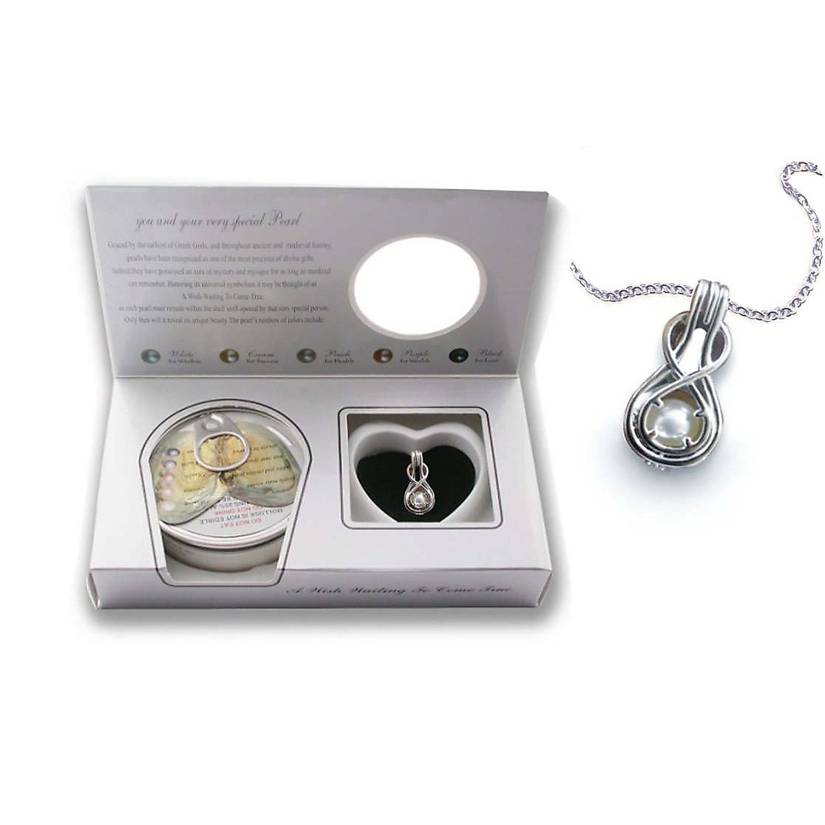 Pearlina Infinity Cultured Pearl Oyster Necklace Set Silver-tone Cage Locket W/Stainless Steel Chain 18"