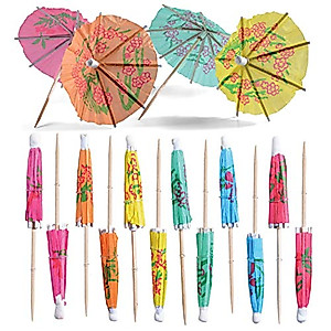 Prextex Drink Umbrella Cocktail Picks - Bulk Pack of 220 Assorted Tropical Decor Party Picks with Parasol | Cocktail Umbrellas for Drinks, Tiki Bars, Picnics, Cake Toppers