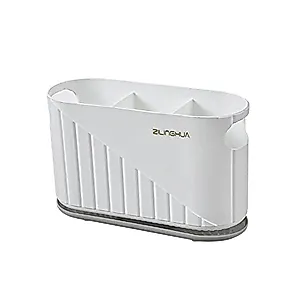 Jaugufiy Kitchen Cutlery Drainer Utensil Holder Cutlery Storage Box Wall-Mounted Tableware Storage Holder Utensil Caddy Flatware Organizer Countertop (White)