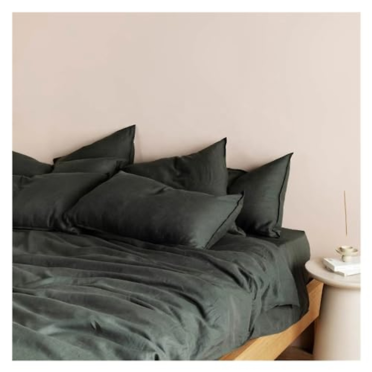 Bed, 100% Linen 3Pcs Bedding Set Natural Flax Breathable King Size Quilt Cover and Pillowcases Down Cover