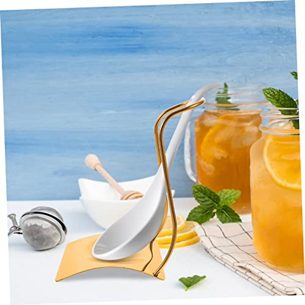 DOITOOL Integrated Spoon Rest Upright Spoon Rest Sturdy Spoon Holder Black Flatware Spoon Holder for Stovetop Ladle Delicate Spoon Holder Colander Stainless Steel Household