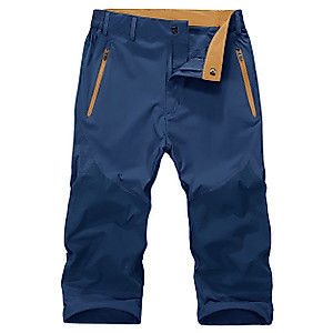 MAGNIVIT Men's Quick Dry Hiking Shorts 3/4 Long Capri Fishing Hiking Shorts with Zipper Pockets Royal Blue