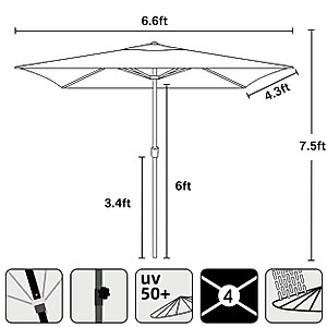 AMMSUN 6.6 x 4.3ft Rectangular Patio Umbrella Small Table Umbrella Outdoor Patio Steel Pole and Ribs, Grey