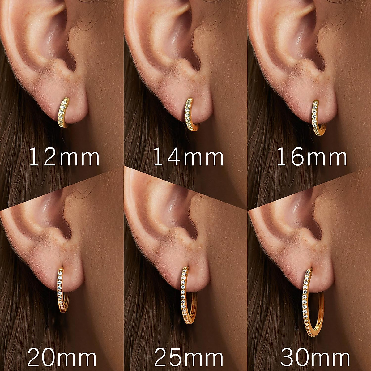 NEARLAND 14K Gold Huggie Hoop Earrings for Women 14K Gold Earrings Small Gold Hoop Earrings Gold Diamond Hoop Earrings for Women with Round Cubic Zirconia,12mm 14mm 16mm (14mm)