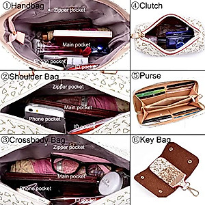 YOUNXSL Women Handbag Set 6 Pcs PU Leather Tote Purse Multi-purpose Classic Shoulder Bag Top Handle Bag Satchel(Coffee)