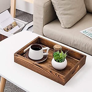 Liry Products Rustic Brown Wood Food Serving Tray Cutout Handles Breakfast in Bed Coffee Wine Rectangular Ottoman Nesting Crate Tabletop Storage Box Desktop Document Holder Party Office Home Kitchen