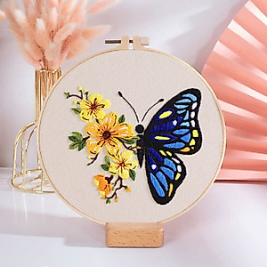 GLTAYLMY 3 Pack Embroidery Kits with Butterfly Pattern for Beginner Adults,Cross Stitch Kits with 1 Plastic Embroidery Hoops,Needles and Color Threads,Needlepoint Kit for Adults