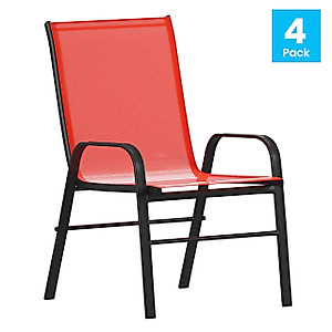 Merrick Lane Set of 4 Manado Series Patio Chairs - Red Flex Comfort Material - Powder Coated Metal Frame - Stack up to 4 High - Ships Fully Assembled