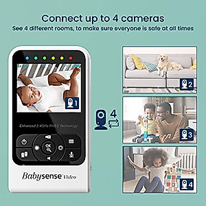 Babysense New Video Baby Monitor with Camera and Audio, Long Range, Room Temperature, Infrared Night Vision, Two Way Talk Back, Lullabies and High Capacity Battery, Model V24R